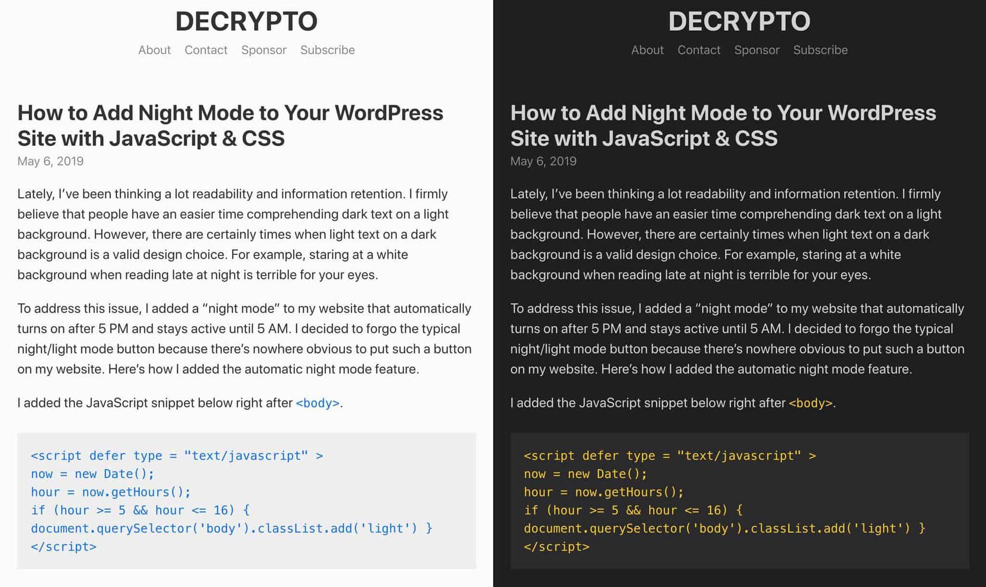 How to Add Night Mode to Your WordPress Site with JavaScript & CSS